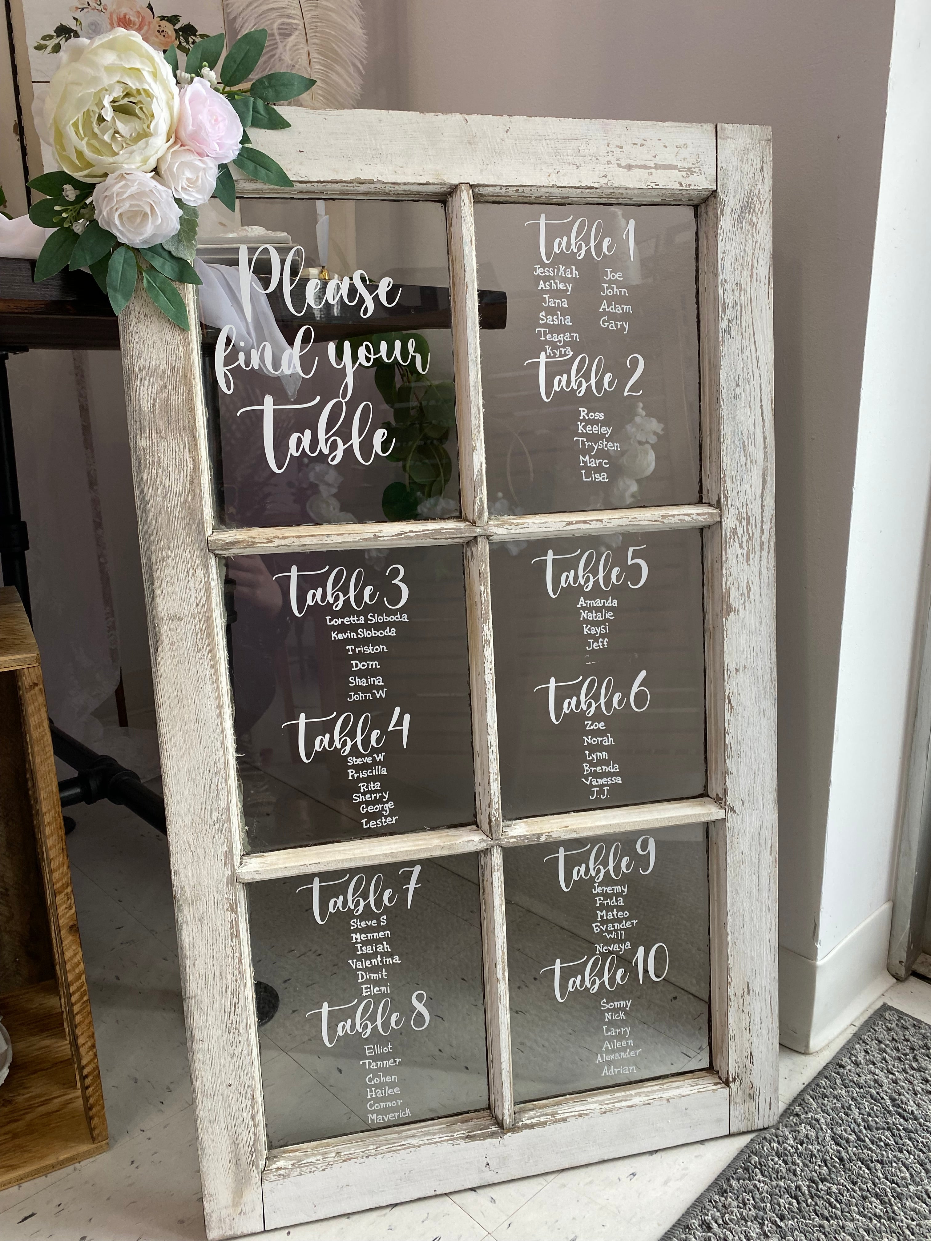 Seating Chart-Vintage Glass Window (1 piece) – Infinity Events & Decor
